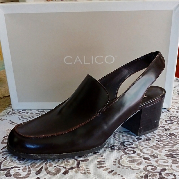 Calico | Shoes | Vintage Calico Chocolate Openmock Slingback Chunky ...